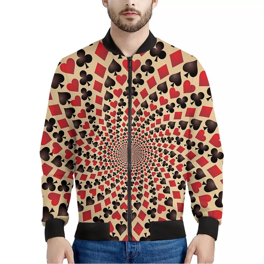 Swirl Playing Card Suits Print Bomber Jacket – We sell presents, you ...