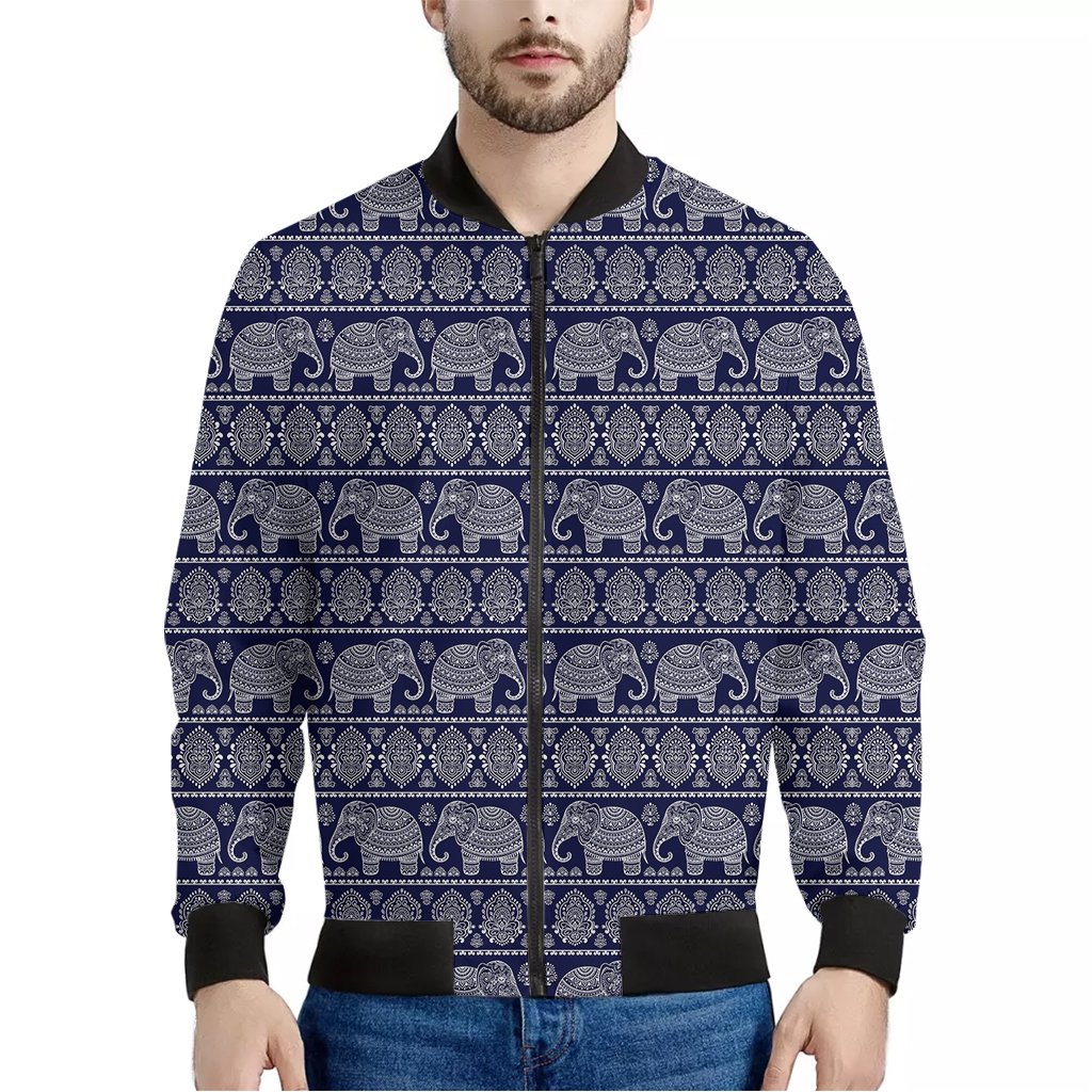 White And Blue Indian Elephant Print Bomber Jacket – We sell presents ...