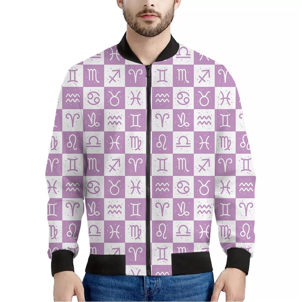 White And Purple Zodiac Signs Print Bomber Jacket – We sell presents ...