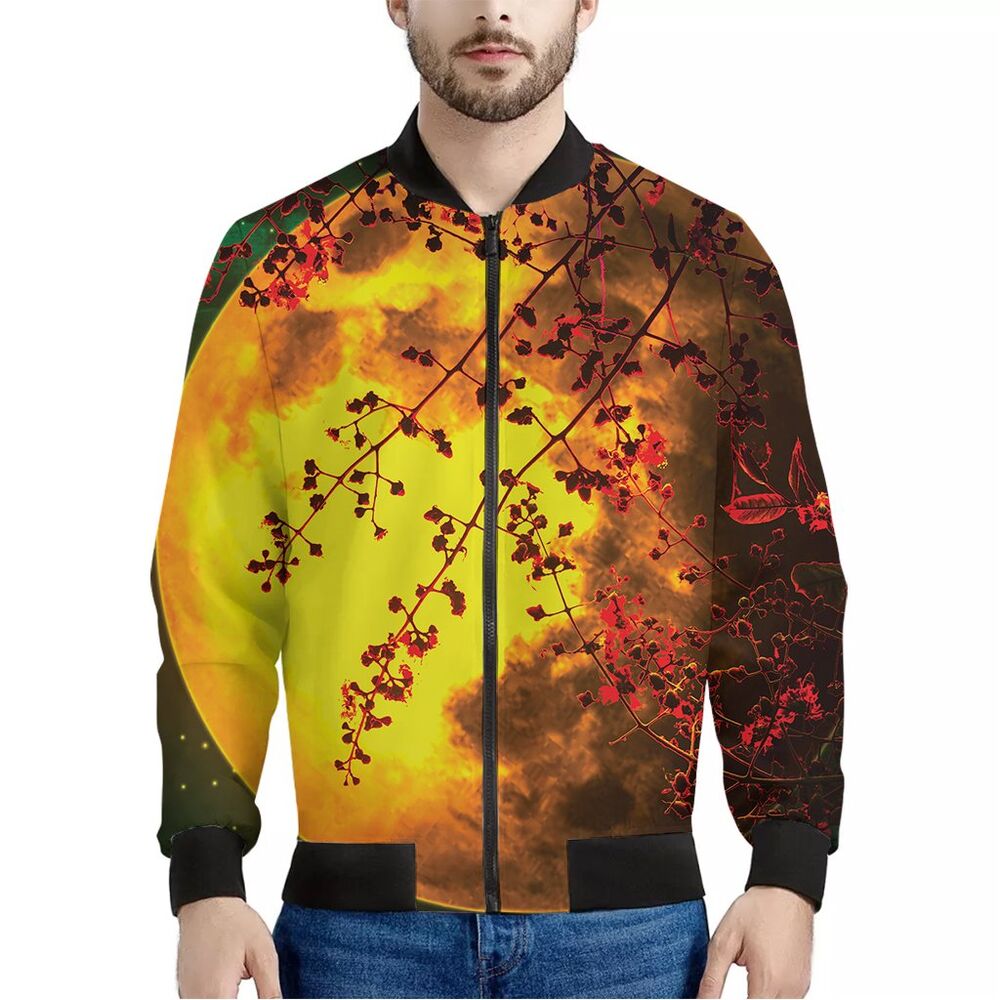 Yellow Full Moon Print Bomber Jacket – We sell presents, you sell memories!