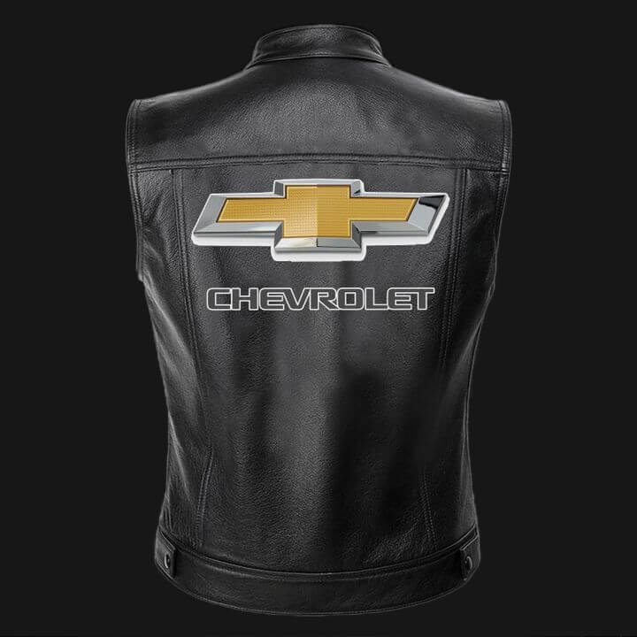 Chevrolet Motor Car Black Leather Vest Sleeveless Leather Jacket – We ...