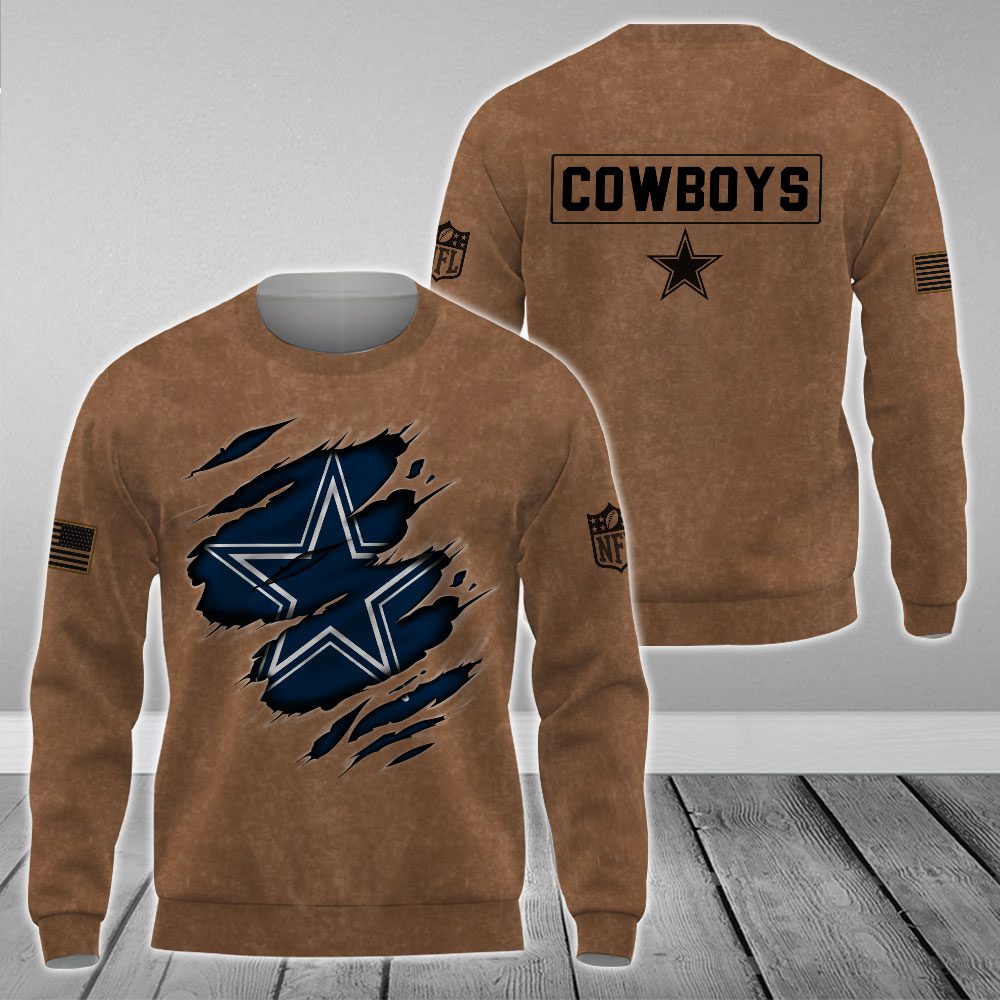 Dallas Cowboys NFL Brown Distressed Logo Salute To Service 2023 3D ...