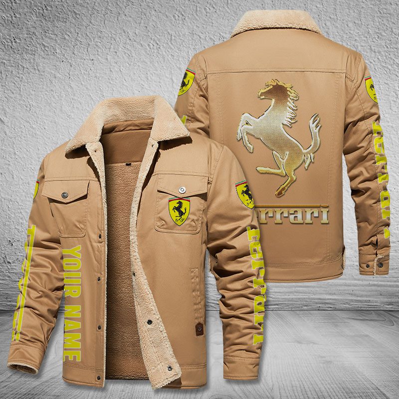 Ferrari Cars Logo Personalized Fleece Cargo Jacket Winter Jacket ...