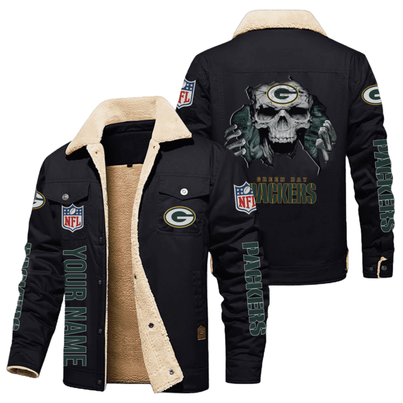 Green Bay Packers NFL Skull Style Personalized Fleece Cargo Jacket ...