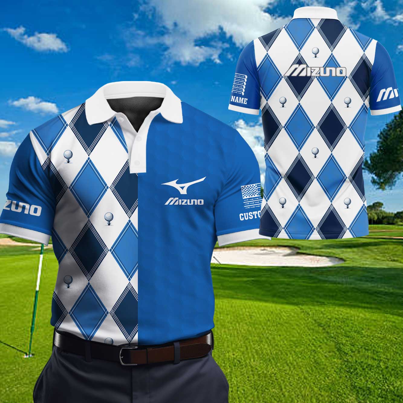 Mizuno Seamless Argyle Pattern Personalized Golf Polo Shirt – We sell ...